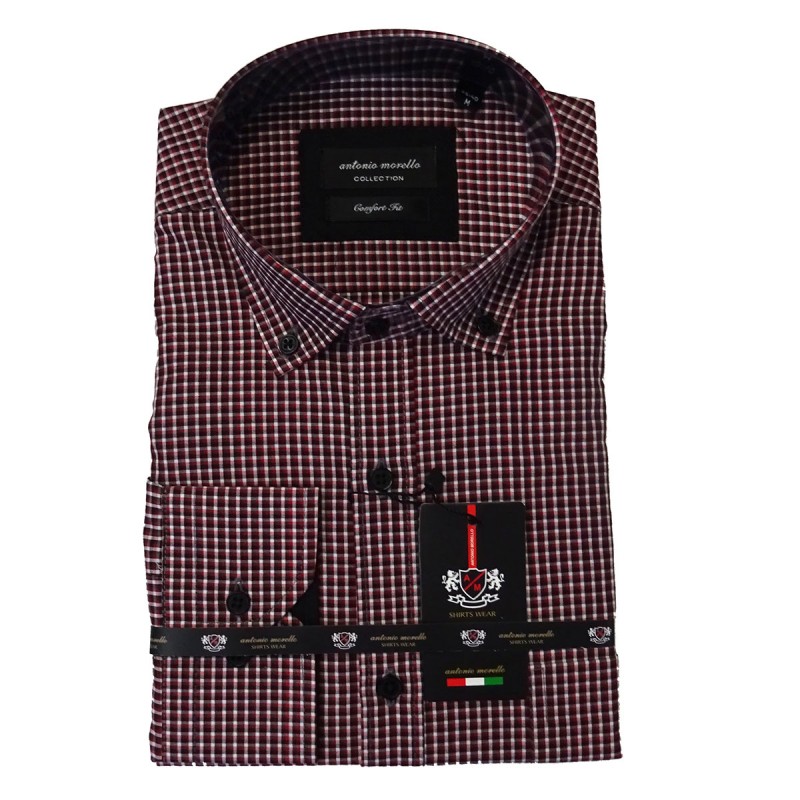 ANTONIO MORELLO ΚΑΡΟ ΠΟΥΚΑΜΙΣΟ REGULAR FIT - RED | ΑΝΔΡΙΚΑ ΡΟΥΧΑ ...